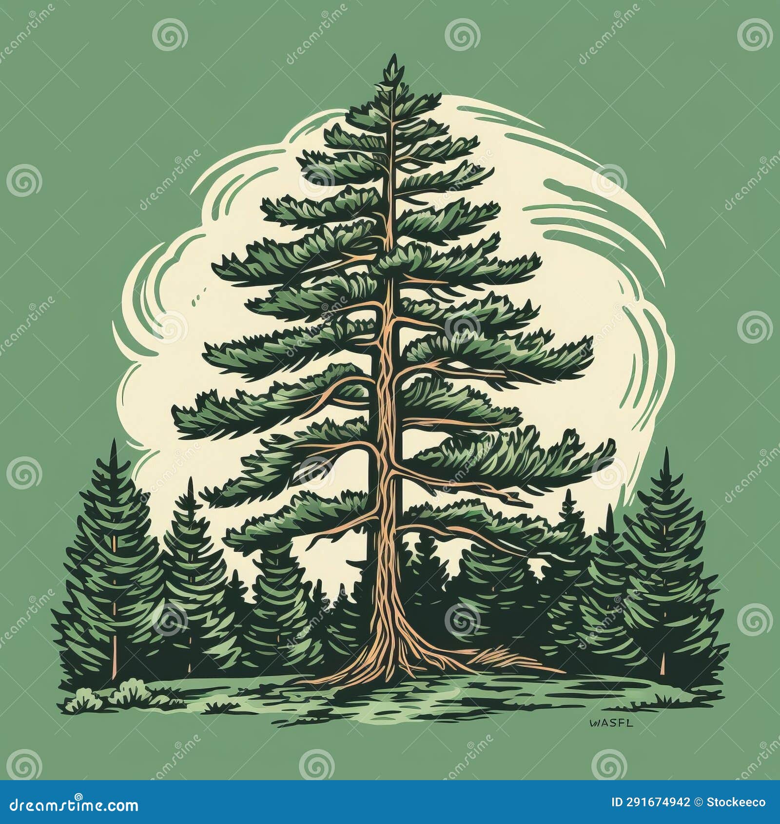 Vintage Style Pine Tree T-shirt with Forest Illustration Stock Illustration - Illustration of ...