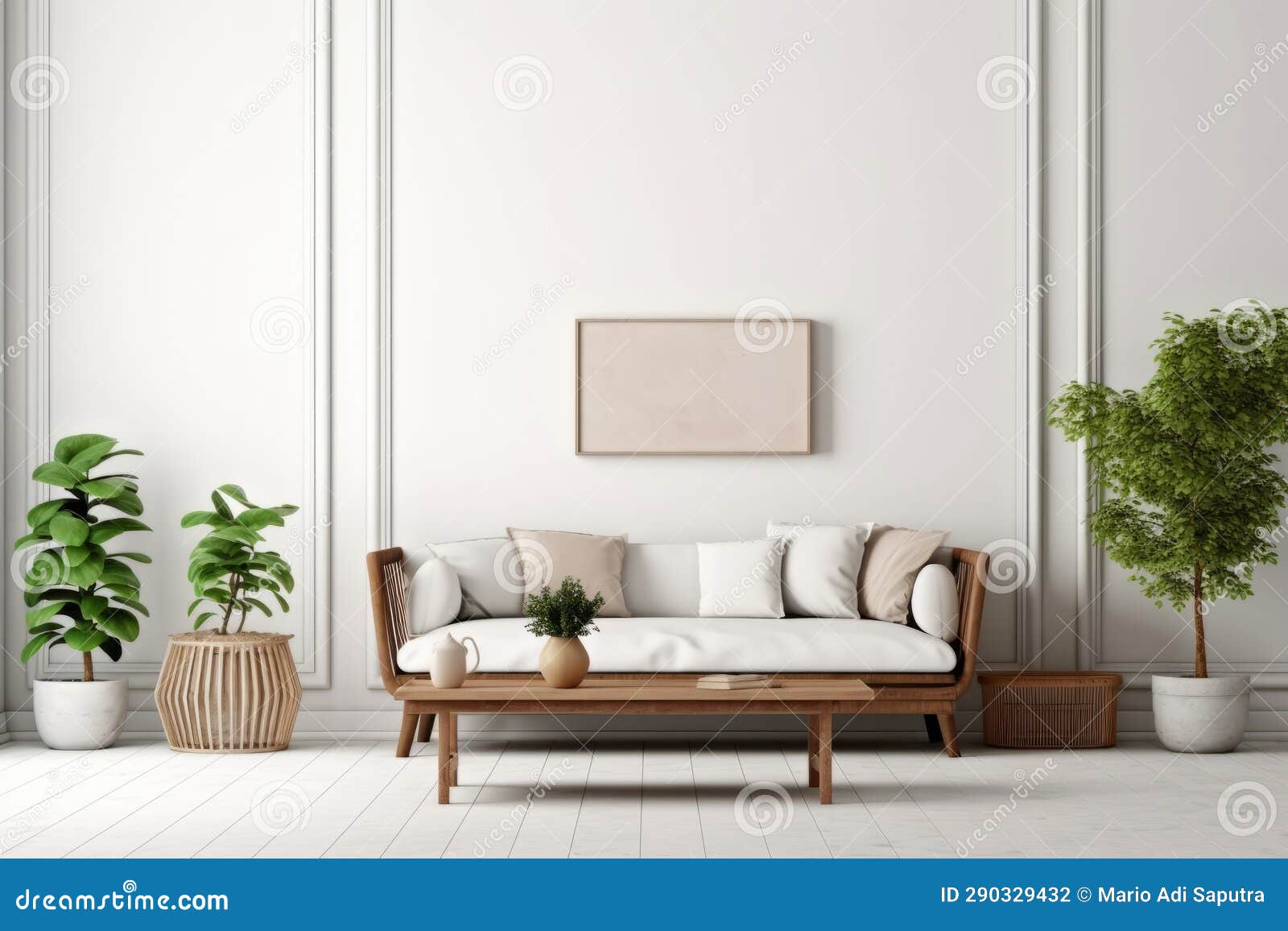 Living Room with a Sofa and a Plant - Minimalist Environment Stock ...