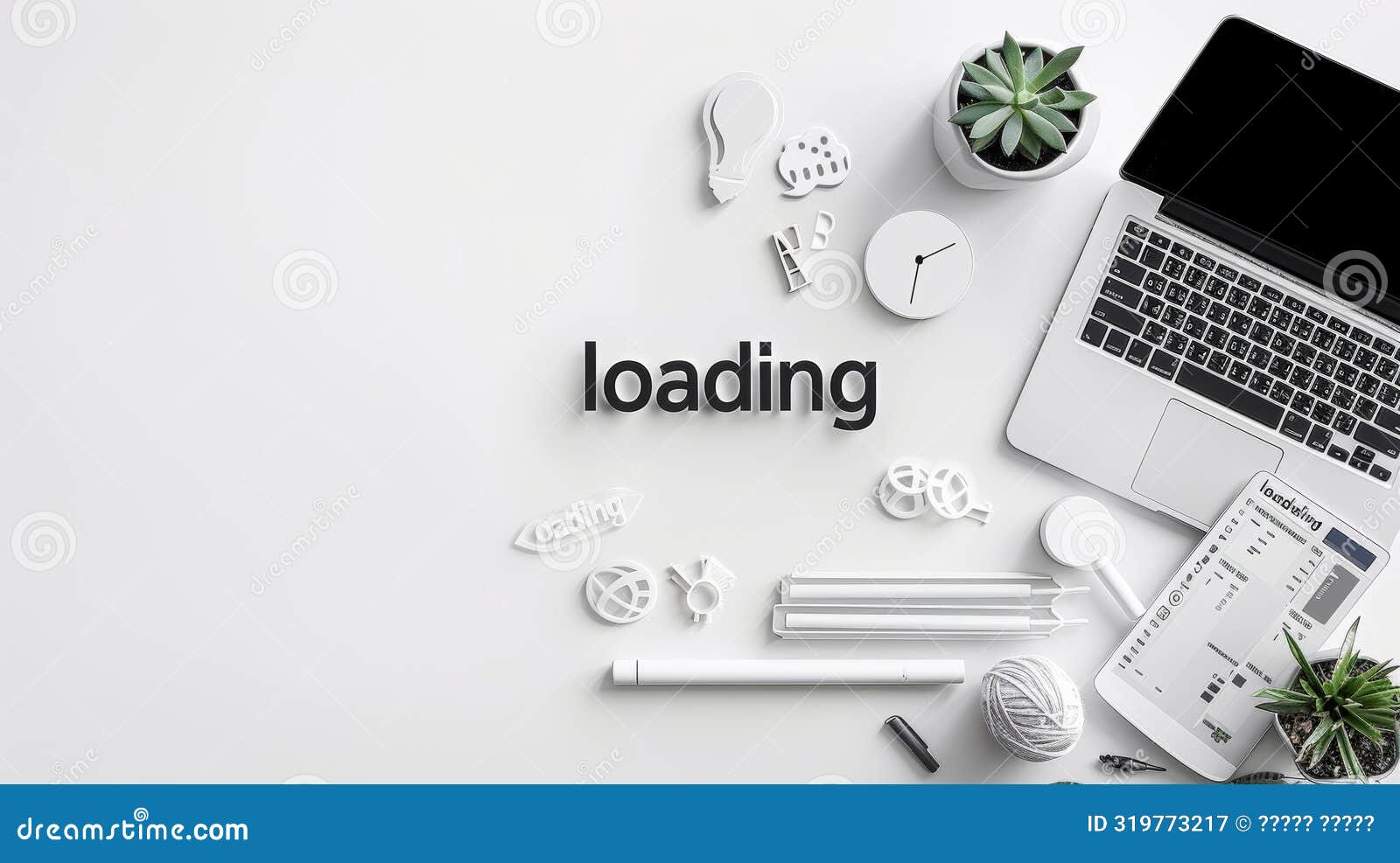 Minimalist Loading Status Illustration With Loading Word And Icons On ...
