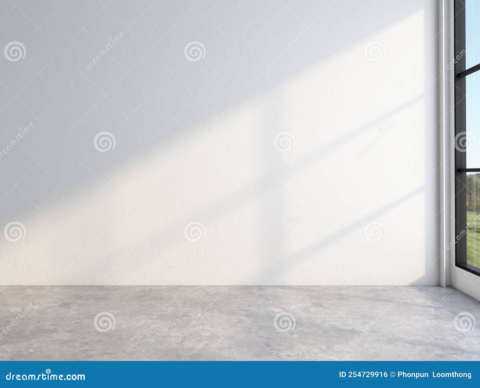 Minimalist Loft Empty Room with White Wall and Polished Concrete Floor ...