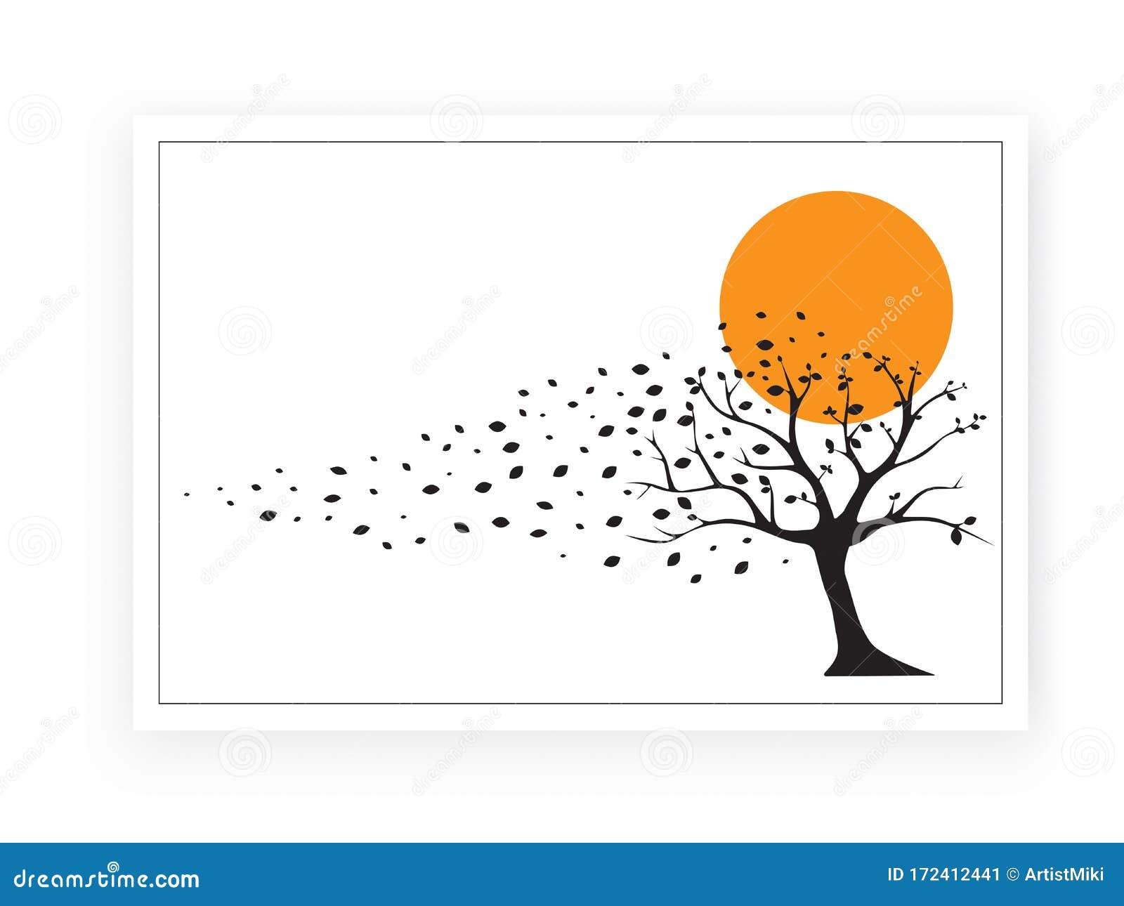 Tree with Leaves and Wind, Vector. Scandinavian Minimalist Art Design ...
