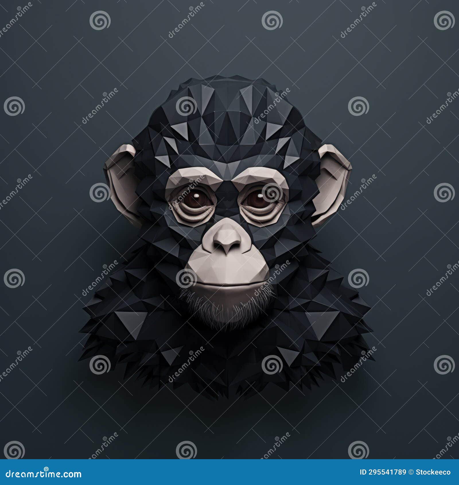 Minimalist Low Poly Monkey Face - Darkly Detailed 3d Chimp Character ...