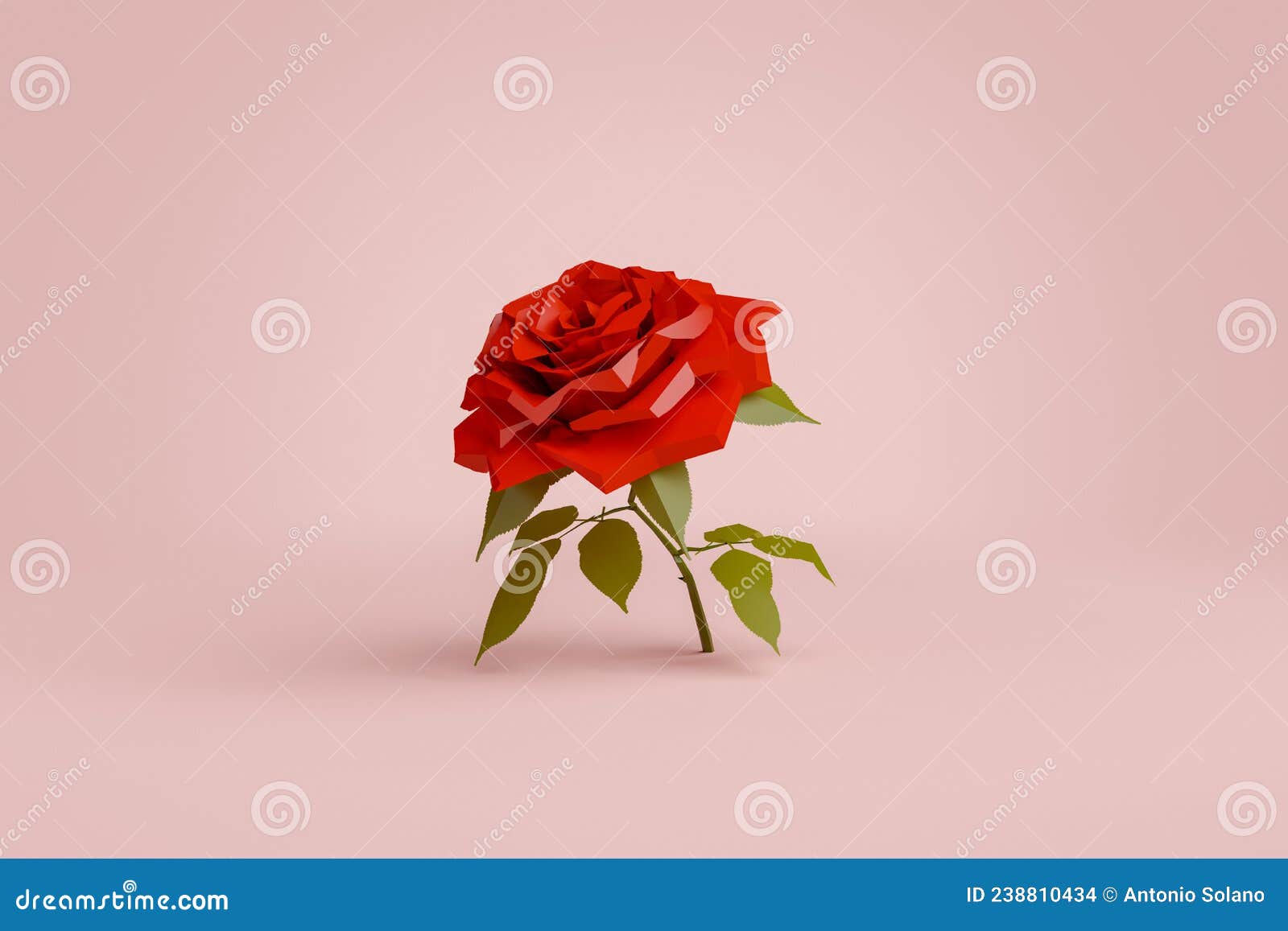 Minimalist Lowpoly Rose on Red Background Stock Illustration ...