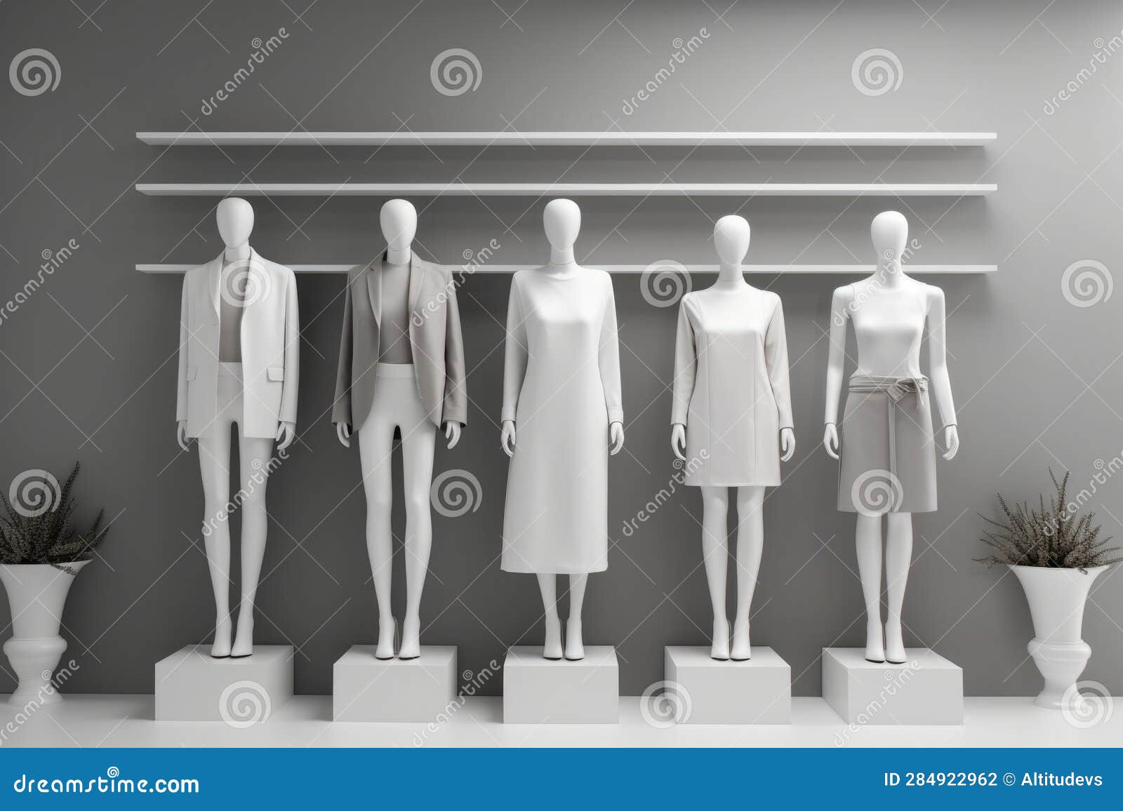Minimalist Mannequin Display With Monochromatic Outfits Stock ...