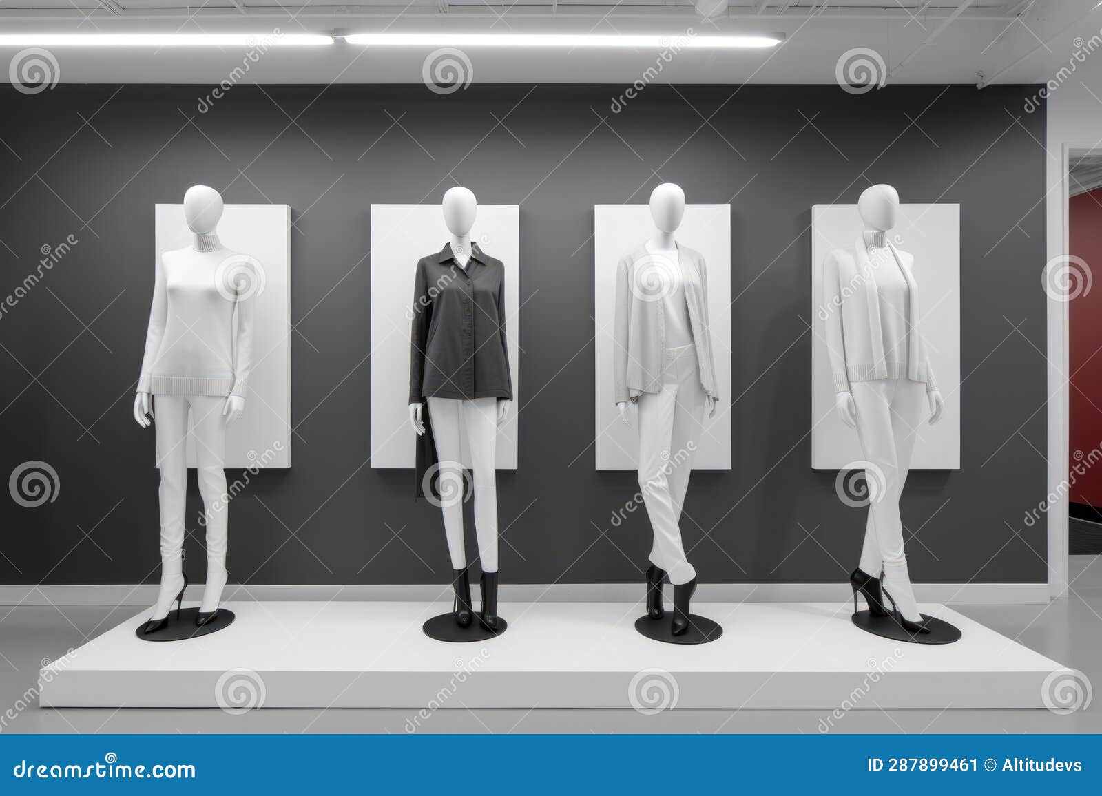 Minimalist Mannequin Display With Monochromatic Outfits Stock ...
