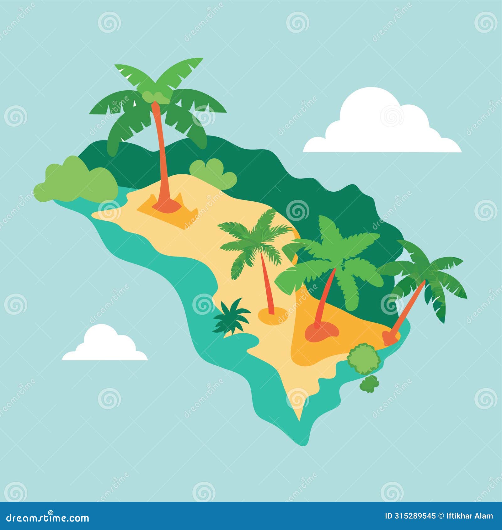 A Minimalist Map Featuring a Small Island with Palm Trees, Minimalist ...