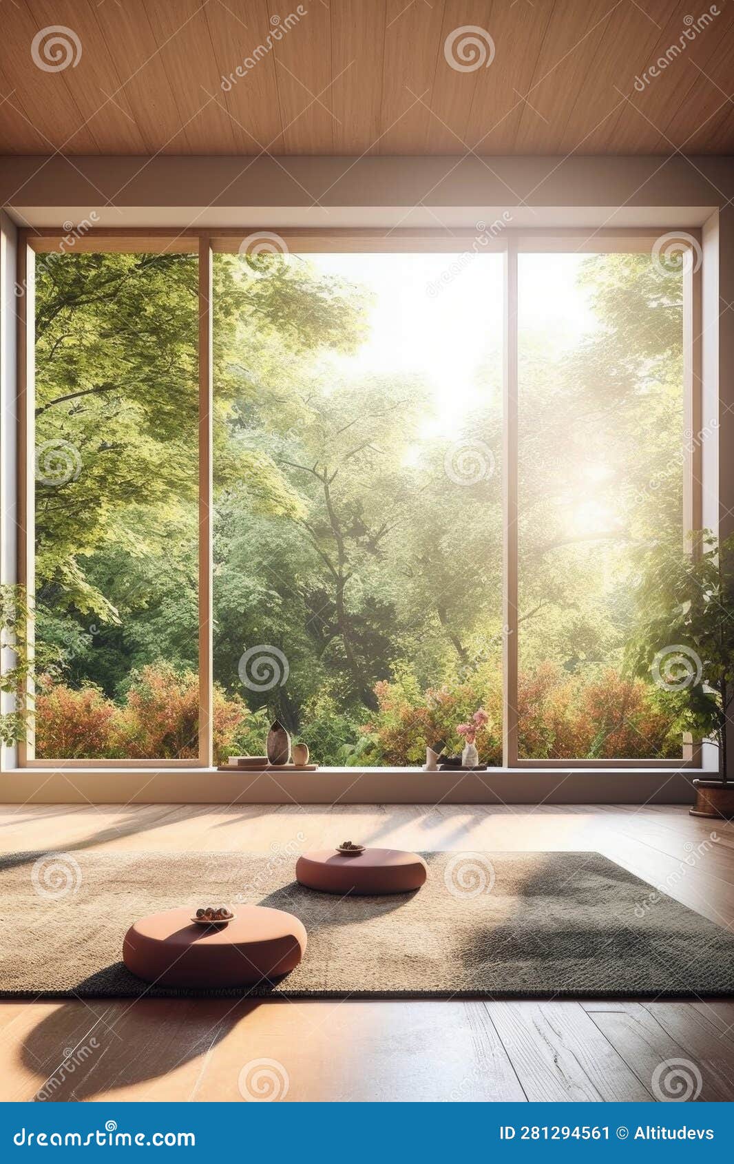 Minimalist Meditation Room with a Large Window and Nature View Stock ...