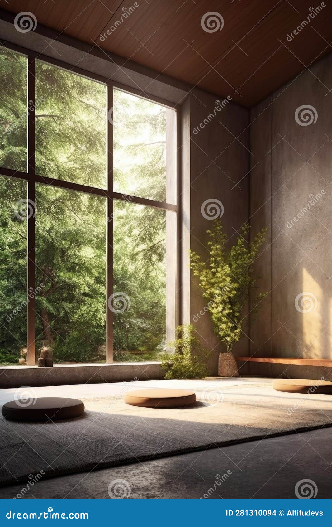 Minimalist Meditation Room with a Large Window and Nature View Stock ...