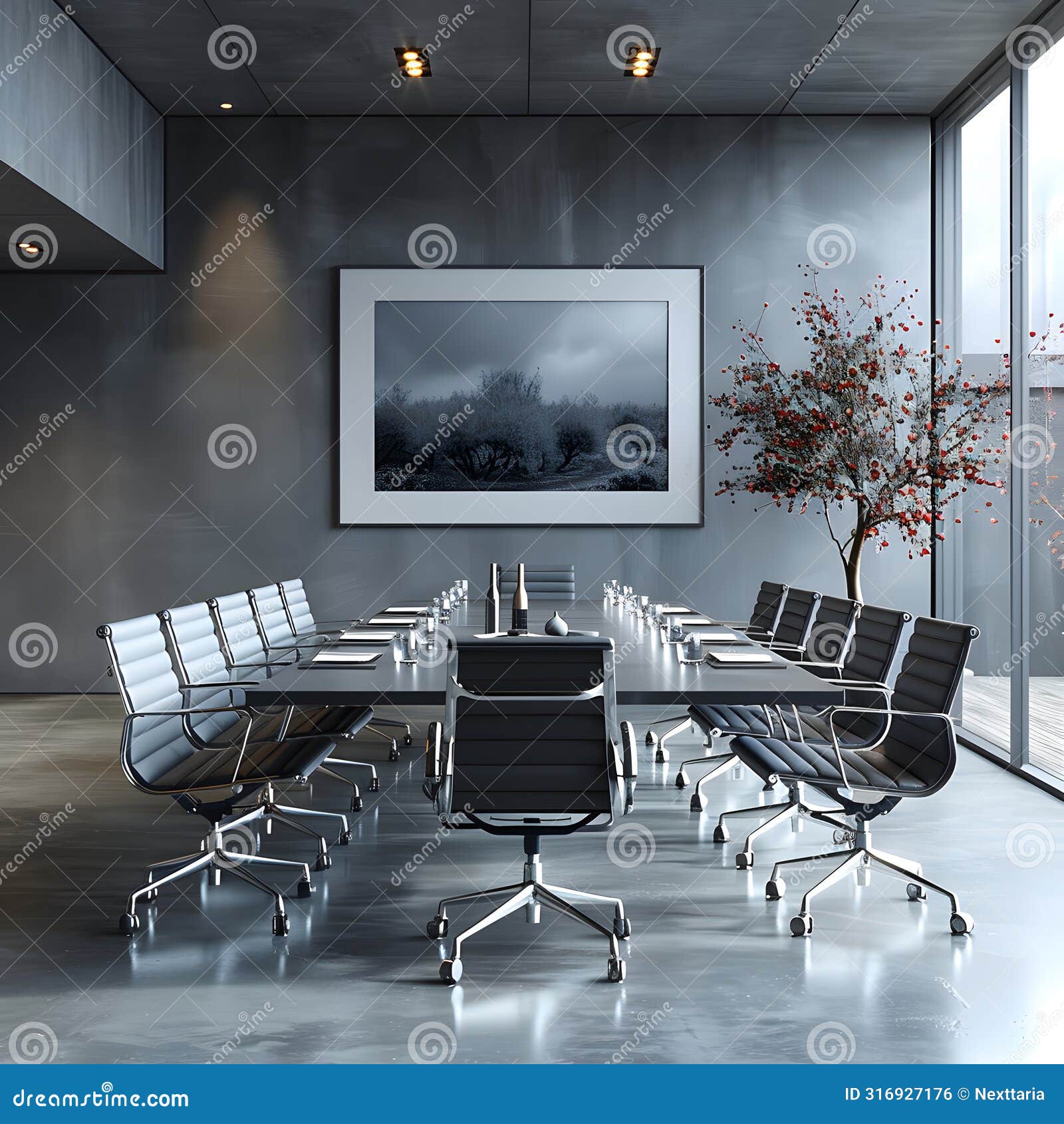 Minimalist Meeting Room Scene with Office Table and Graphic Design ...