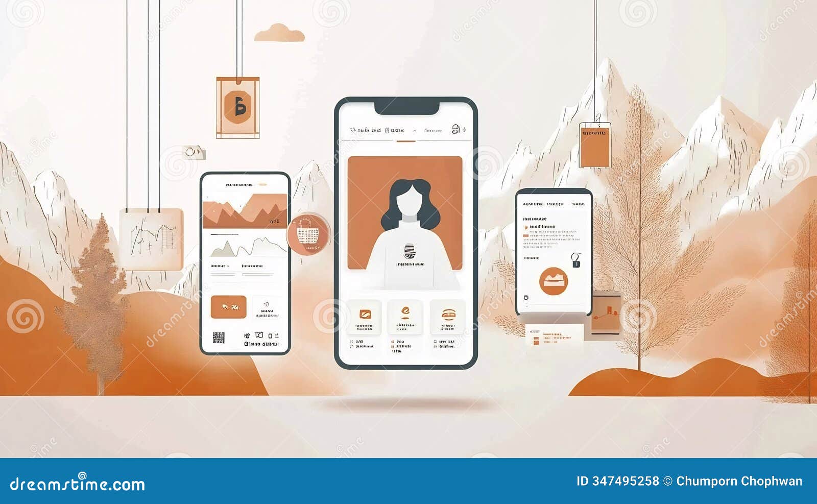 Minimalist Mobile App UI Interface with Natural Landscape Background ...