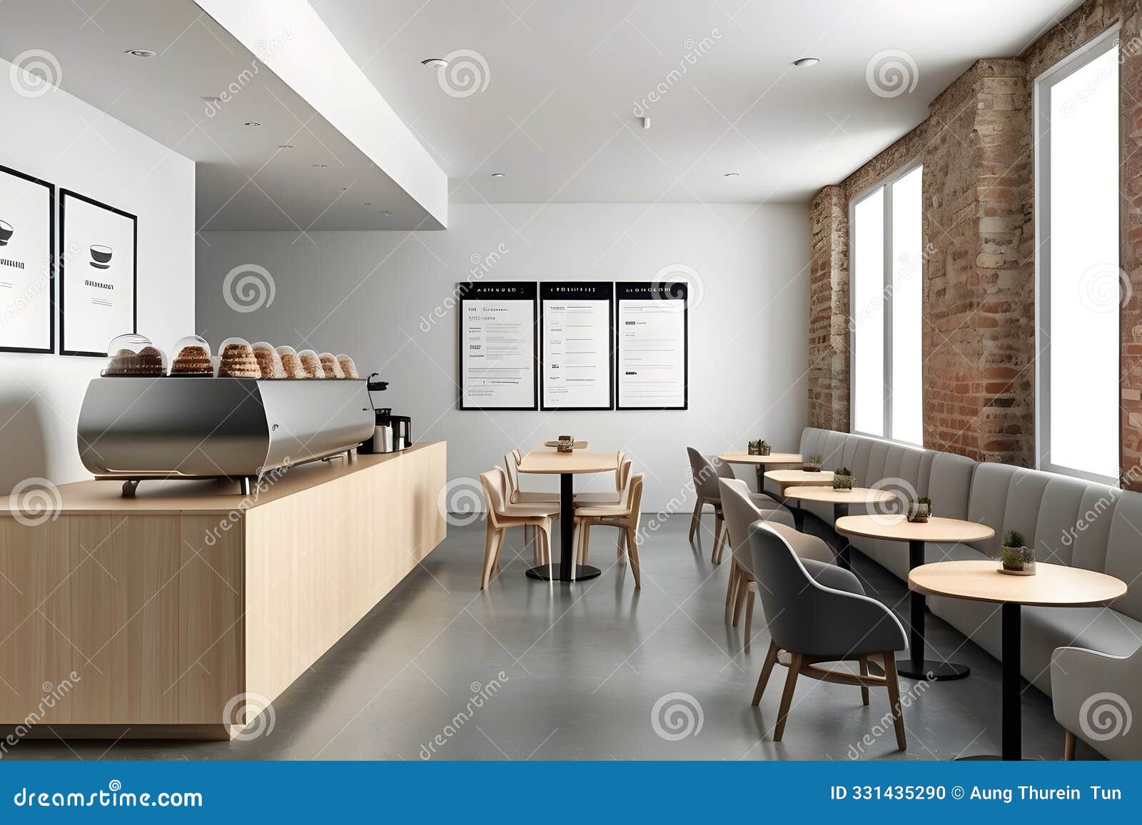 A Minimalist Modern Coffee Shop Stock Photo - Image of wooden, interior ...