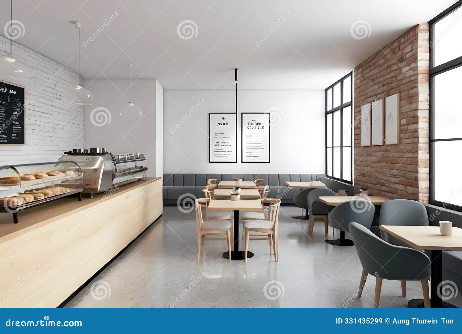 A Minimalist Modern Coffee Shop Stock Image - Image of floor, white ...