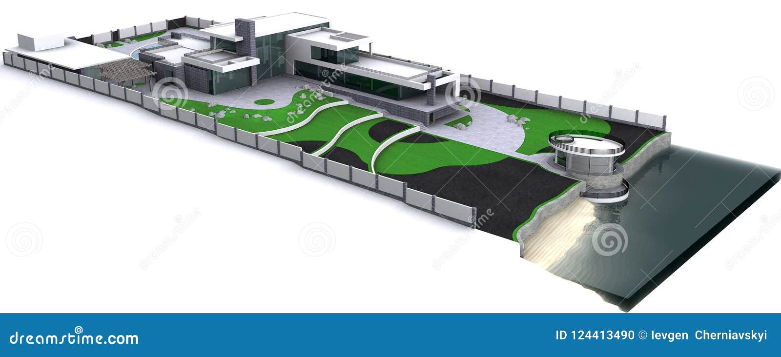 Minimalist Modern Estate Aerial View Master Plan, 3D Rendering Stock ...