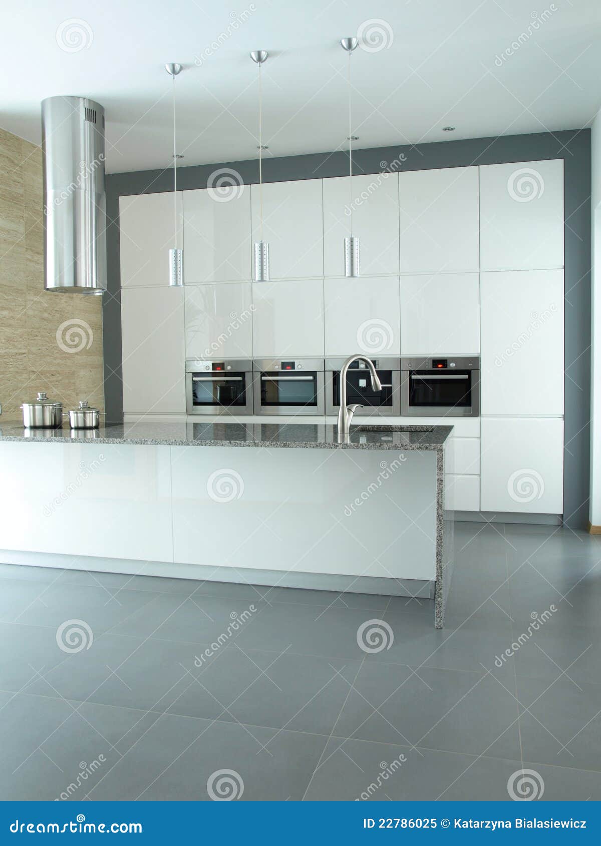 Minimalist Modern Kitchen Interior in White Stock Image - Image of ...