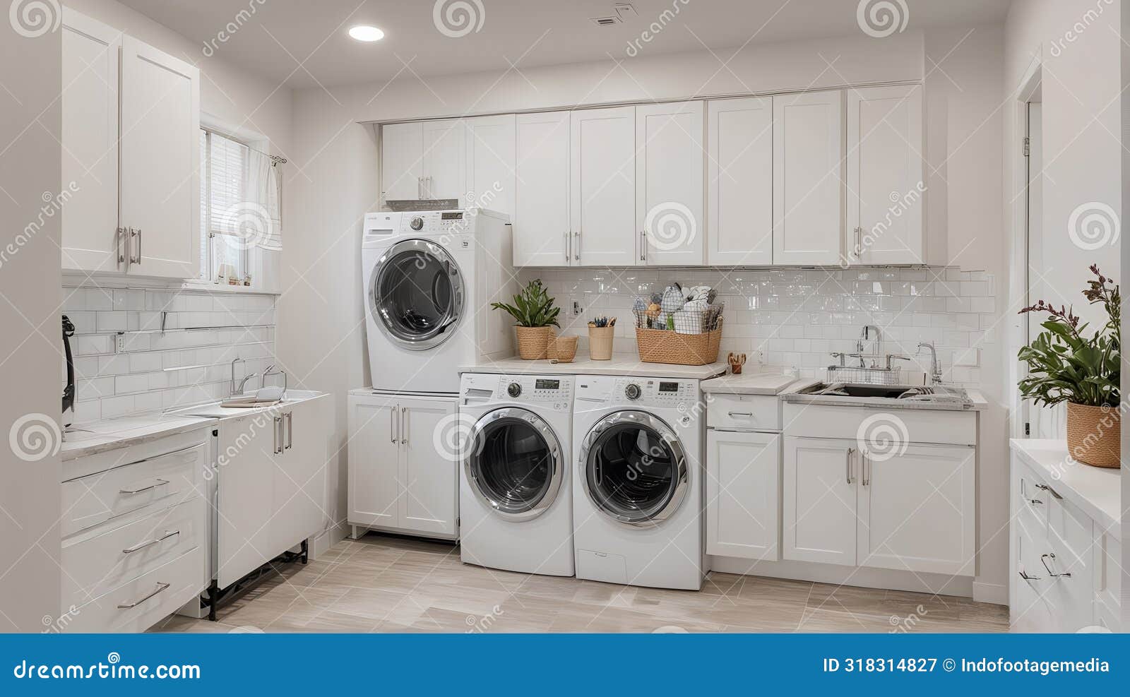 Minimalist Modern Laundry Room with Front-load Washer and Dryer ...