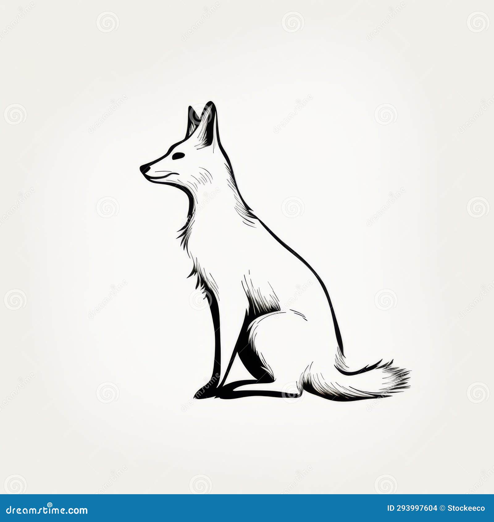 Minimalist Monochrome Fox Drawing with Egyptian Iconography Stock ...
