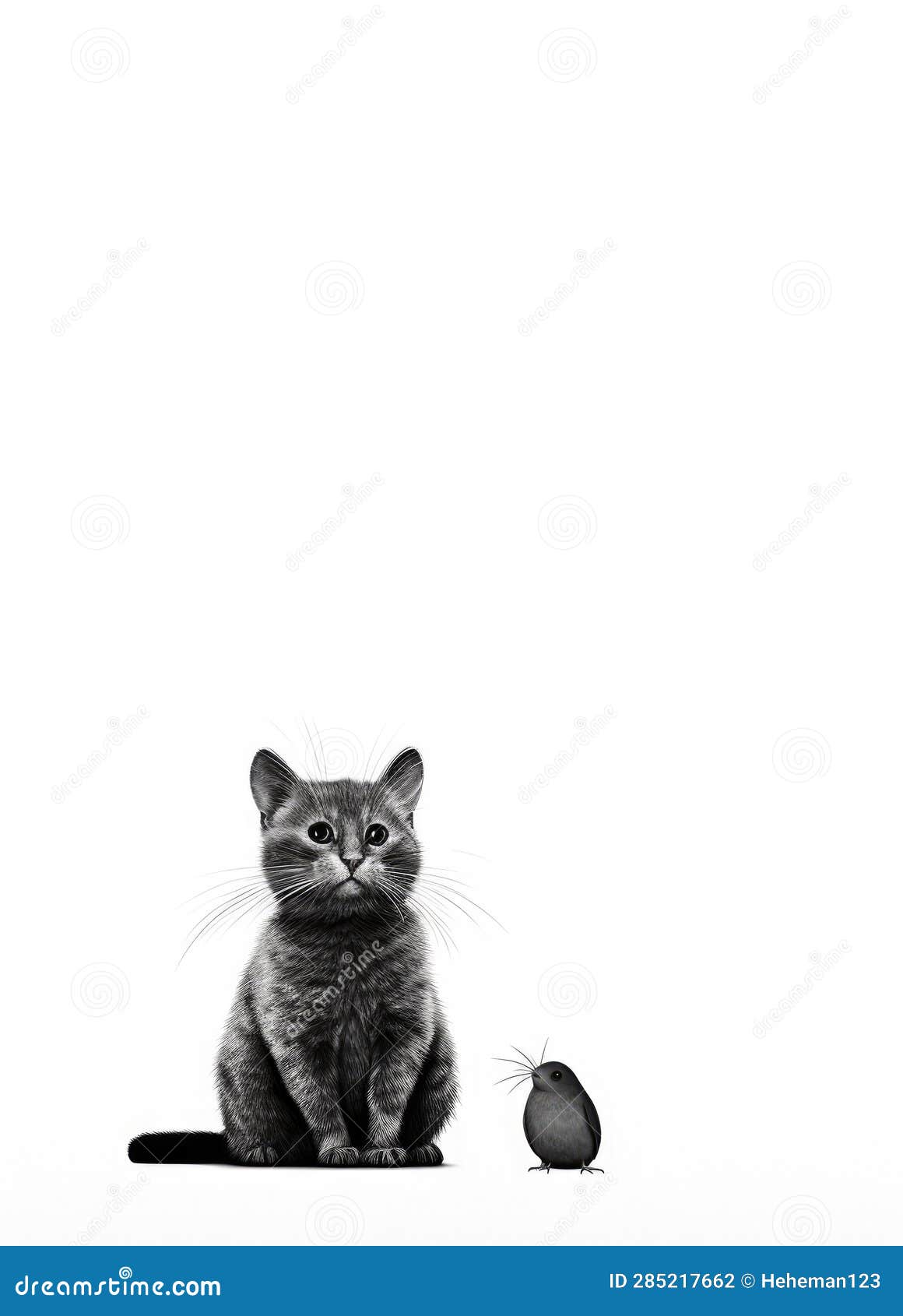 Minimalist Monochrome Illustration of Black and White Cat and Mouse ...
