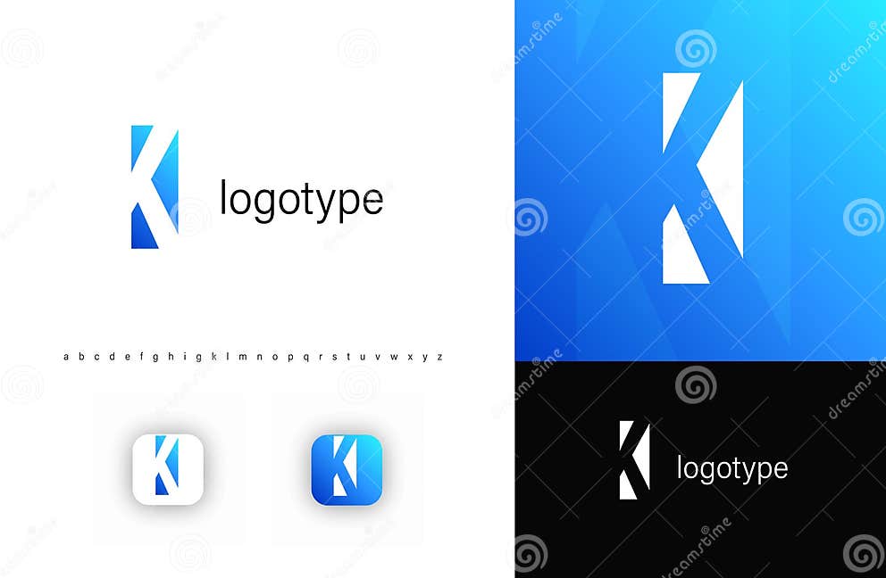 Minimalist Monogram Letter K Logo with Angular Cutout Style and Negative Space Effect, Logo Kit ...