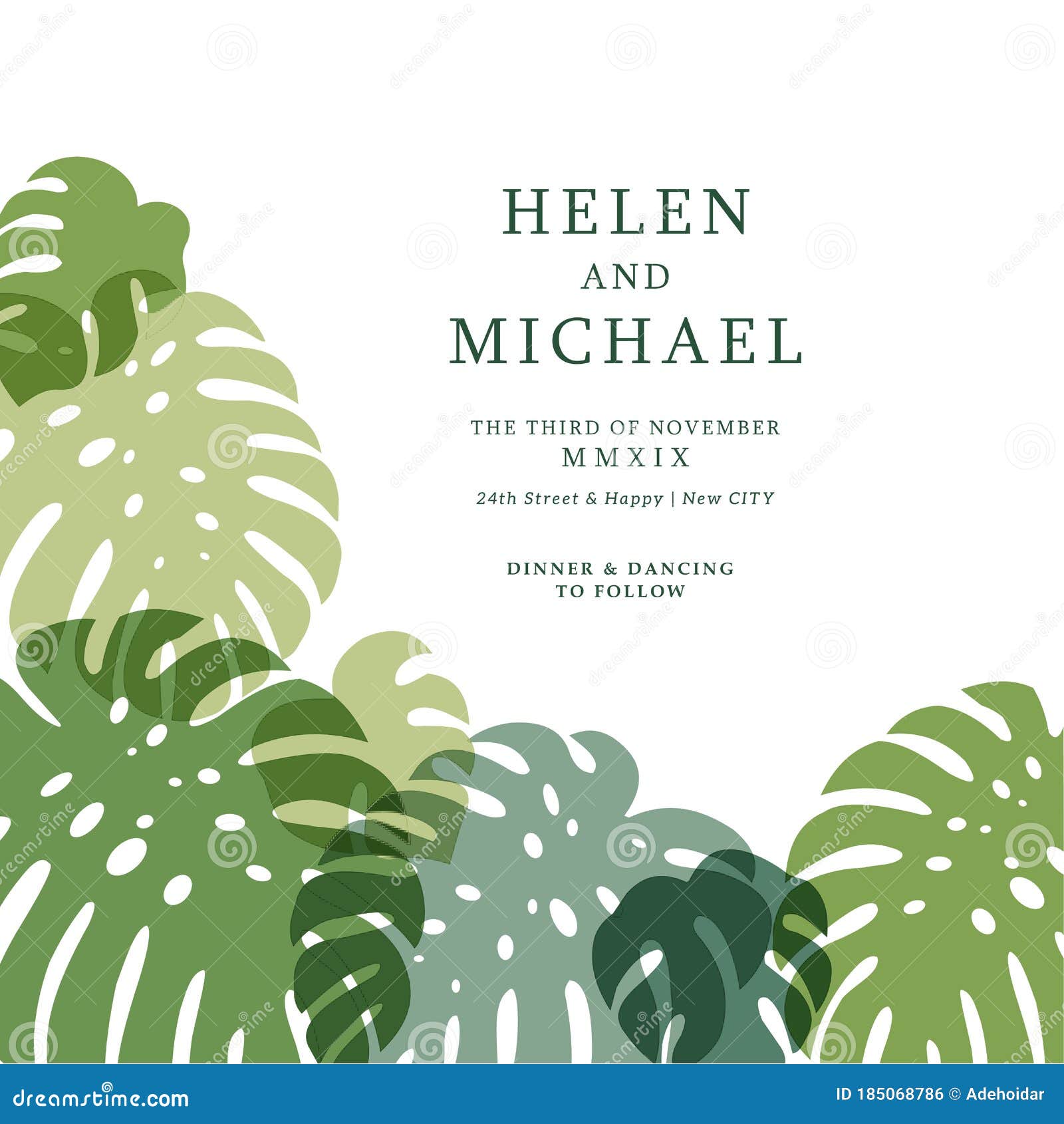 Minimalist Monstera Wedding Invitation. Card Design Template Stock ...