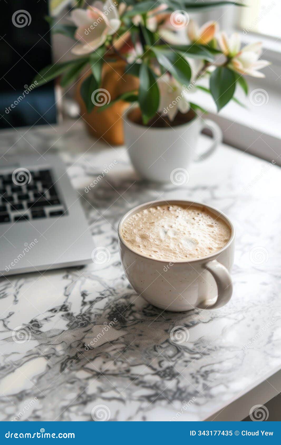 Minimalist Morning Desk Setup with Coffee Cup. Stock Illustration ...