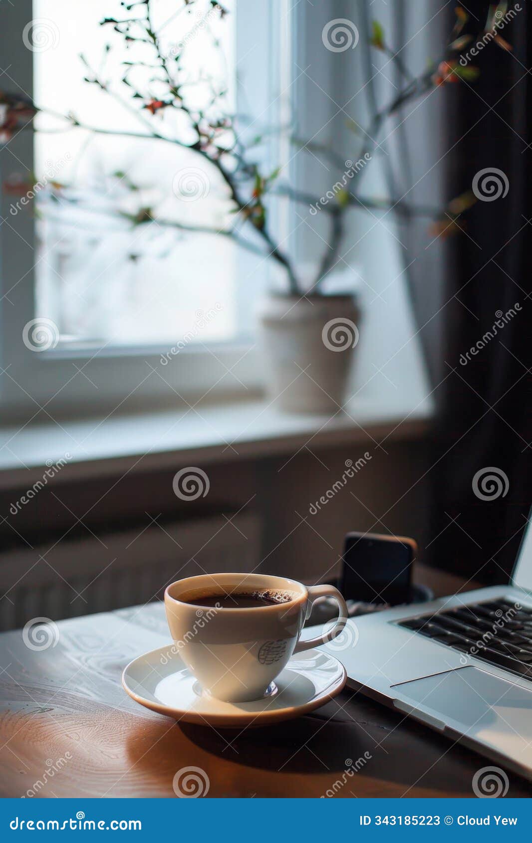 Minimalist Morning Desk Setup with Coffee Cup. Stock Illustration ...