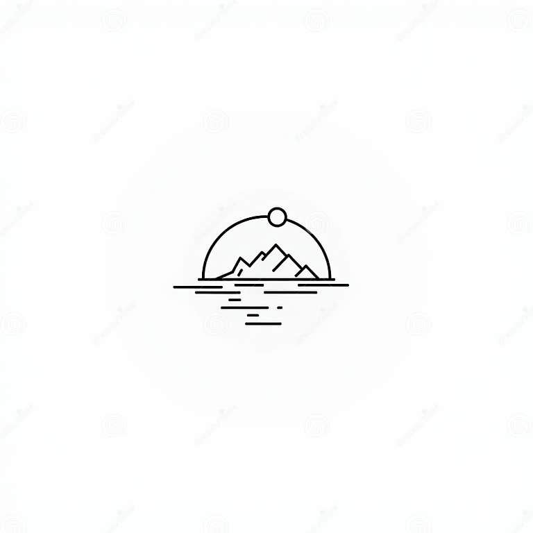 Minimalist Mountain Lake Sunset Line Art Stock Illustration ...
