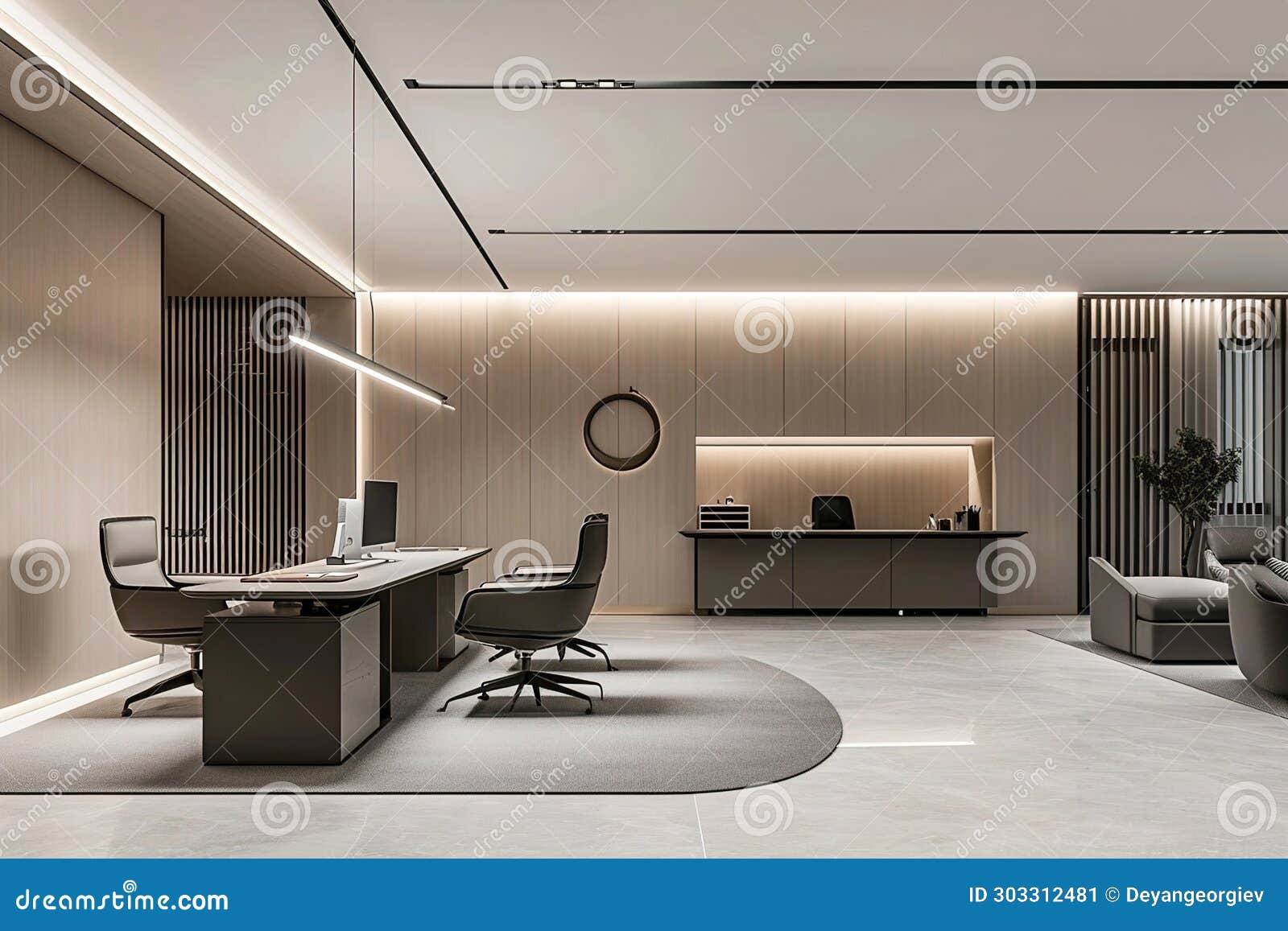 Minimalist Office Decor with Neutral Color Tones. Stock Illustration ...