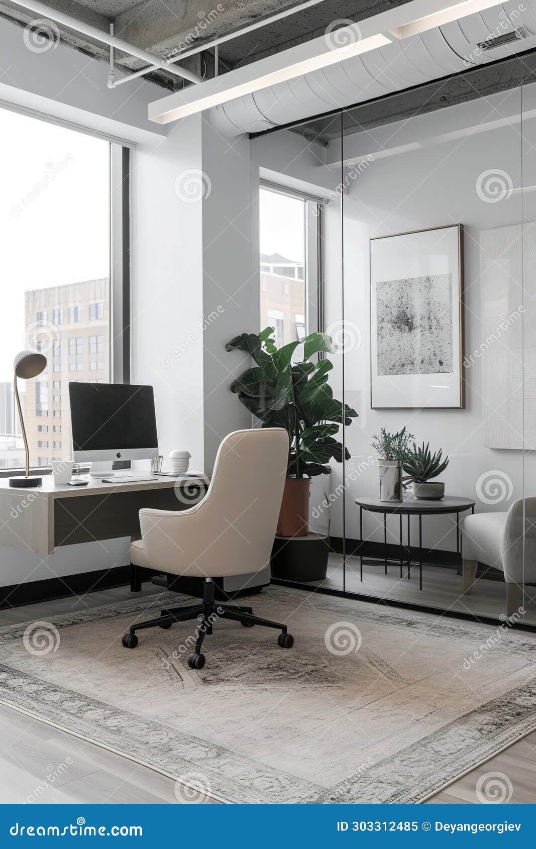 Minimalist Office Decor with Neutral Color Tones. Stock Illustration ...