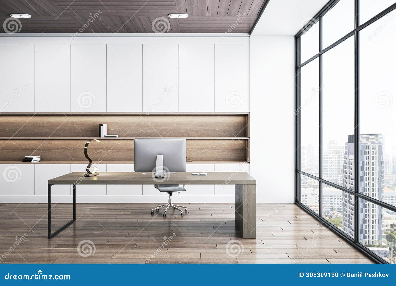 Minimalist Office Design with Large Windows Offering City Views, Modern ...