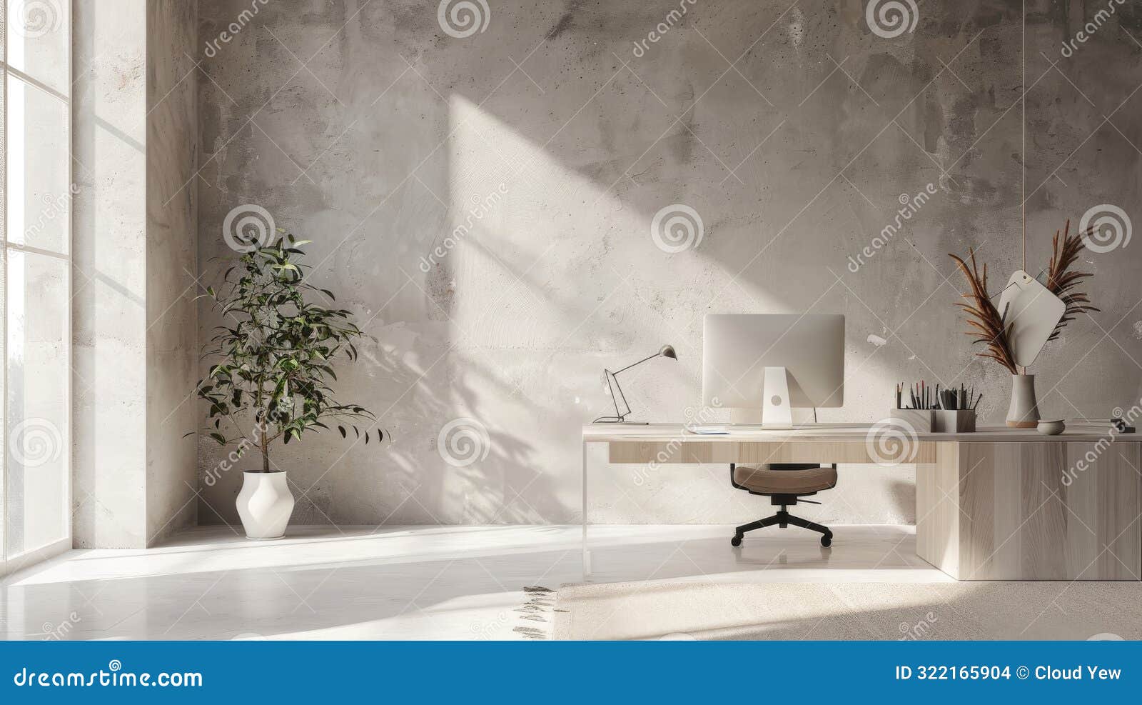 A Minimalist Office Environment with Neutral Color Scheme and ...