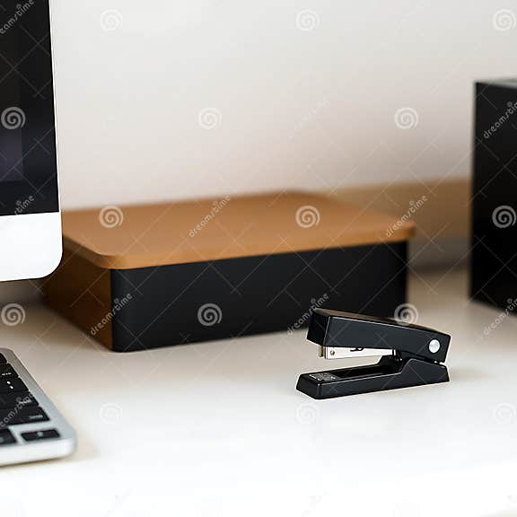 A Minimalist Office Setup with a Single Staple Puller on a Light ...