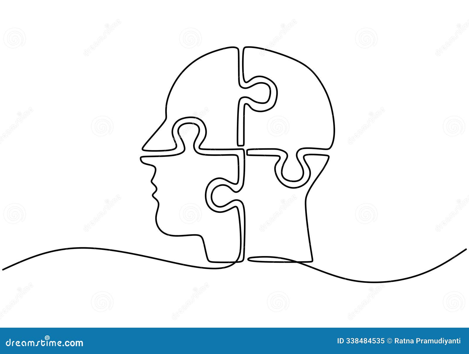 Minimalist One Line Drawing of a Head Shaped Like a Puzzle, Depicting ...