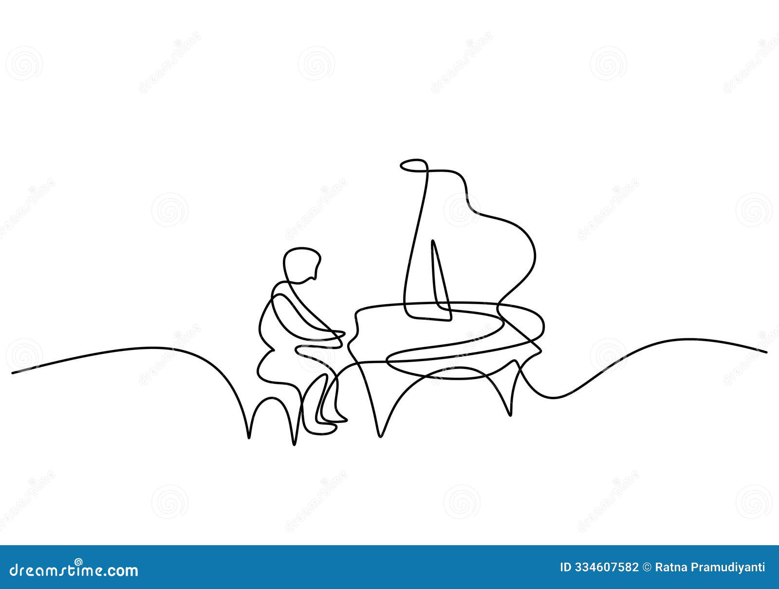 Minimalist One-Line Drawing of a Man Playing Piano in Hand-Drawn Vector ...