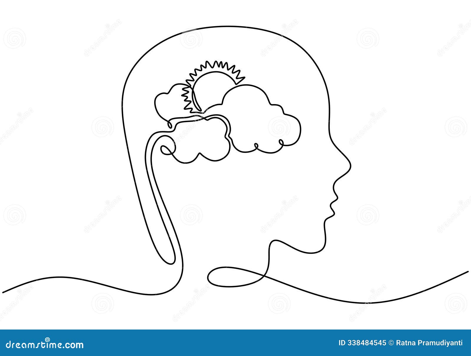 Minimalist One Line Drawing of a Sun and Cloud Symbol Inside a Head ...