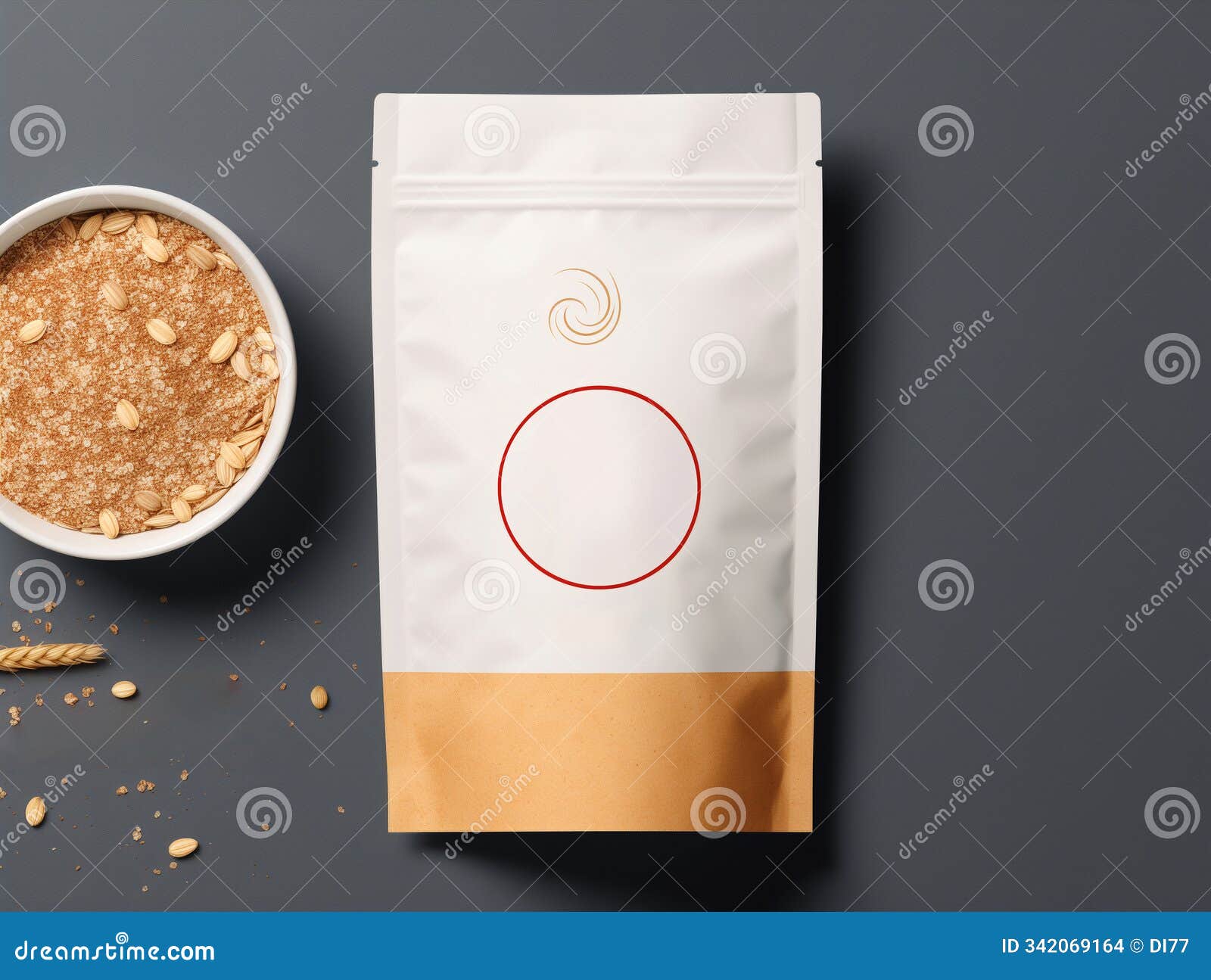 Minimalist Packaging Design with Blank Pouch and Bowl of Grains Stock ...