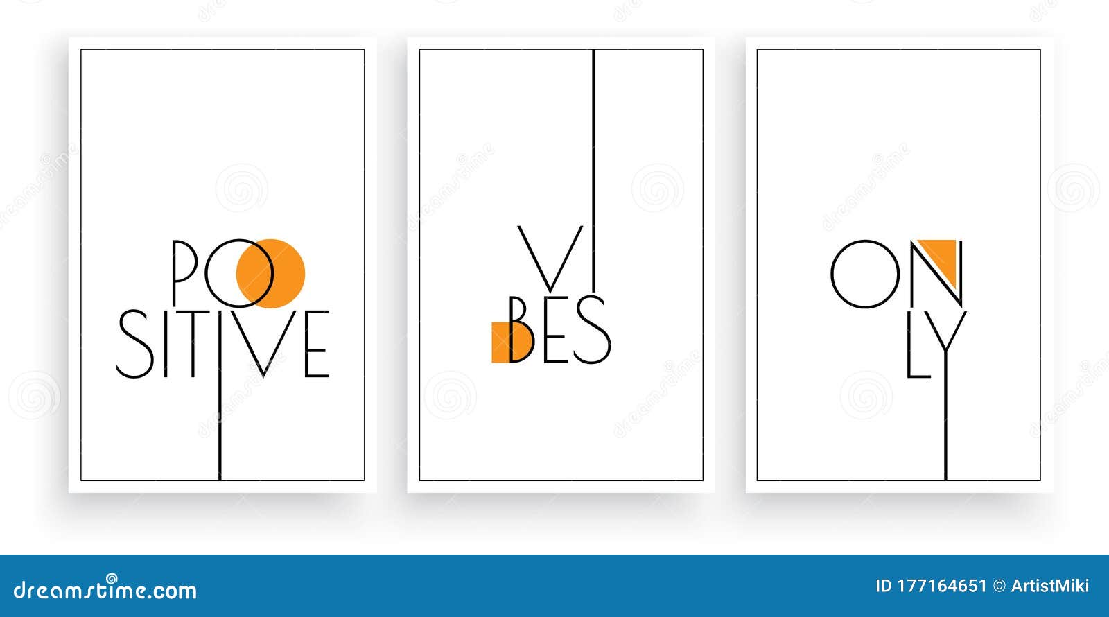 Positive Vibes only, Vector. Scandinavian Art Design. Three Pieces ...