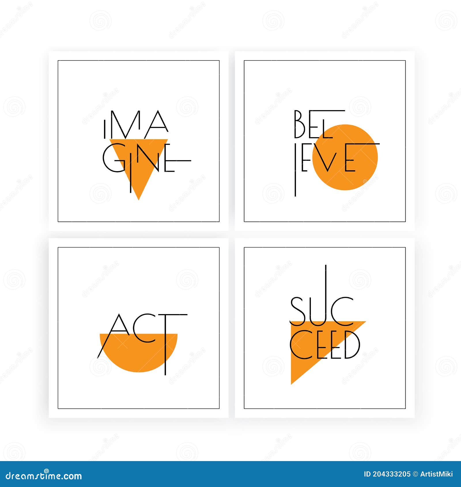 Imagine, Believe, Act, Succeed, Vector. Scandinavian Minimalist Art ...