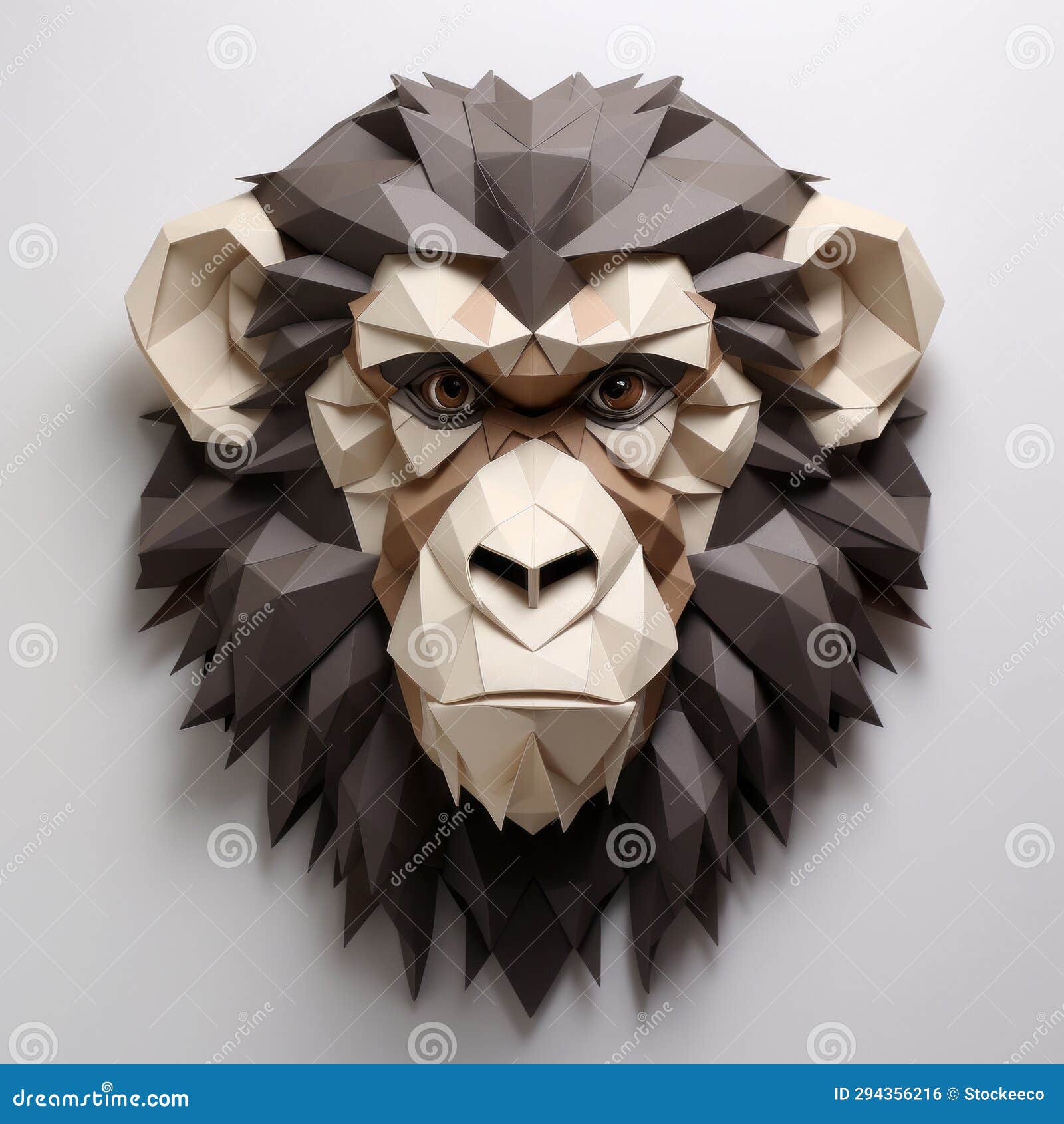 Minimalist Paper Monkey Head Wall Art in Taupe Stock Illustration ...