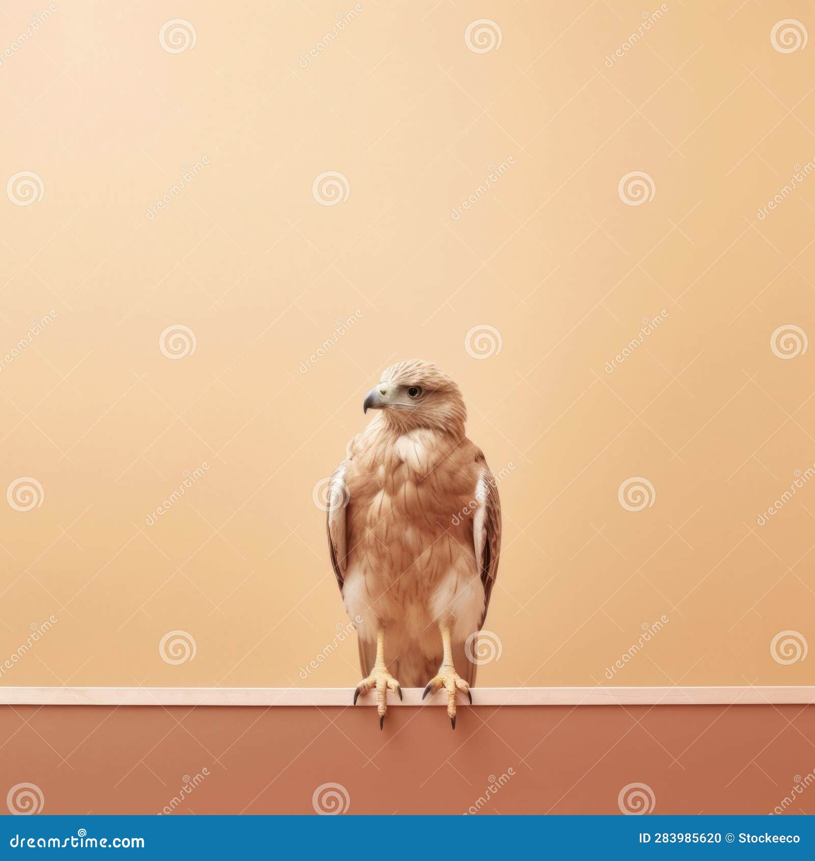 Minimalist Photography: a Hawk Perched on a Peachy Wall Stock ...