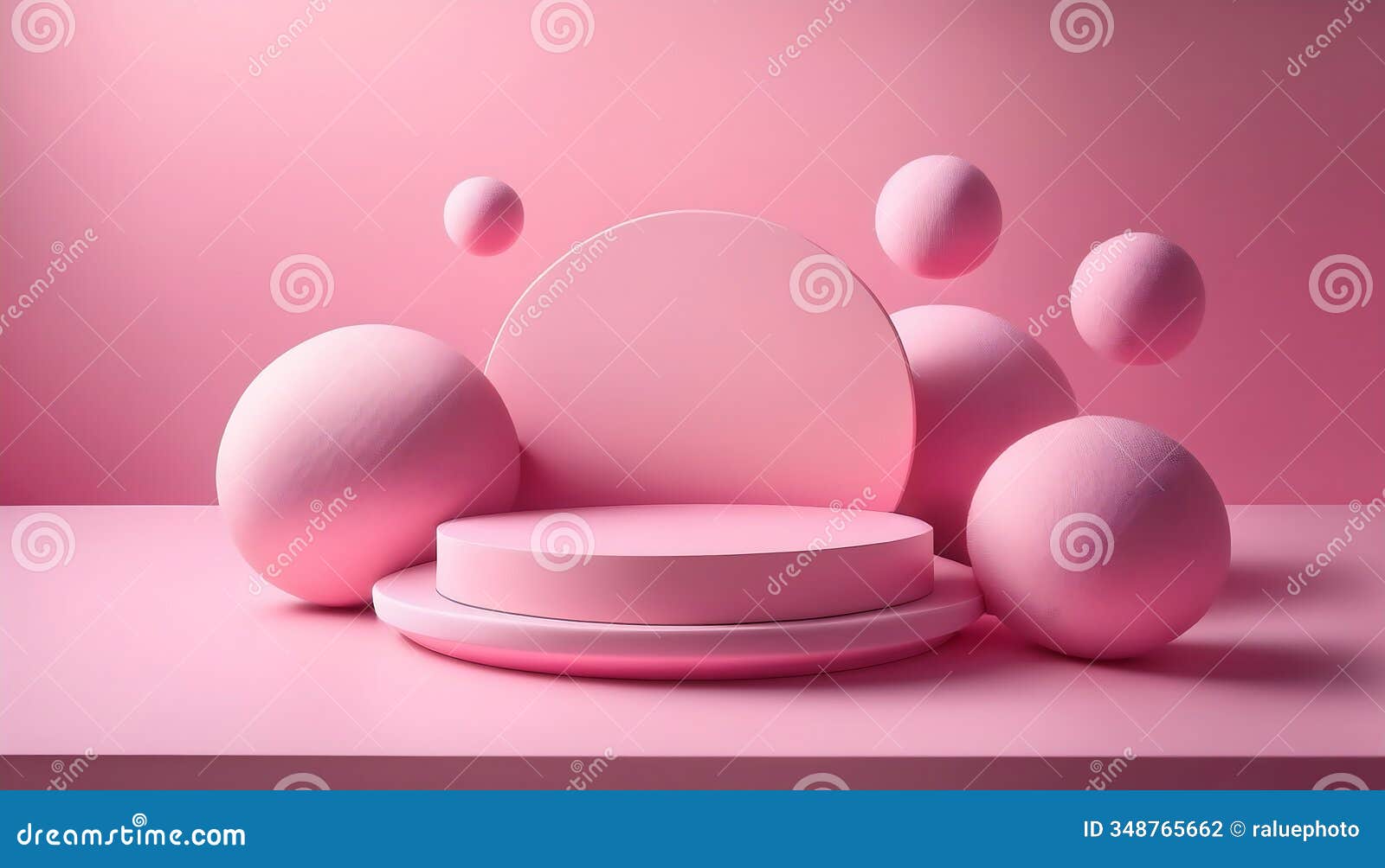 Minimalist Pink Scene with a Display Stand and Floating Elements Stock ...