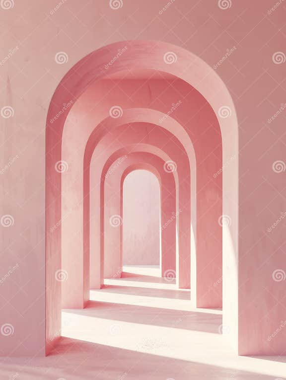 Minimalist Pink and White Arches in Hyper-realistic Architectural ...