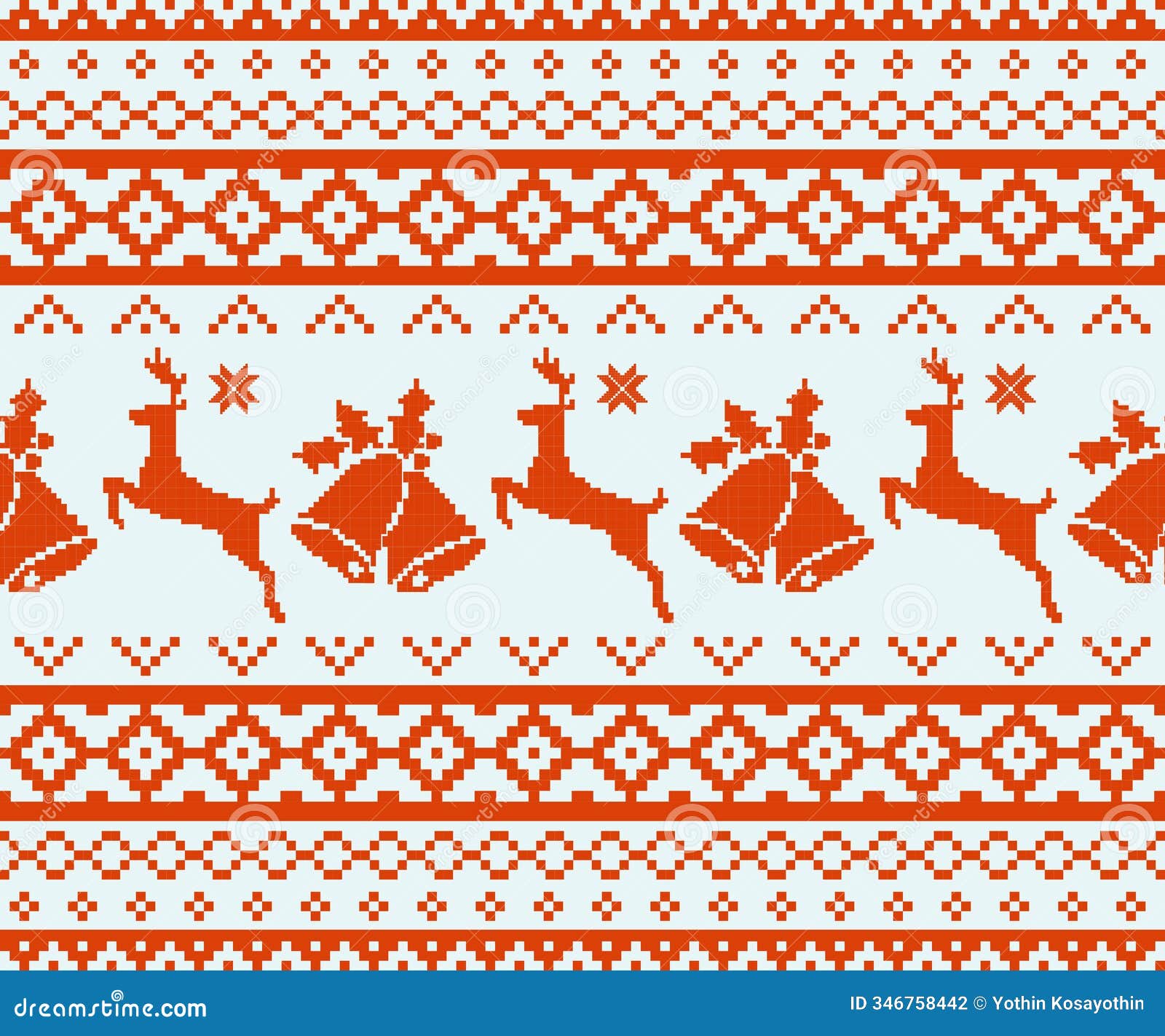 Minimalist Pixel Art Christmas Pattern Featuring Red Reindeer, Bells ...