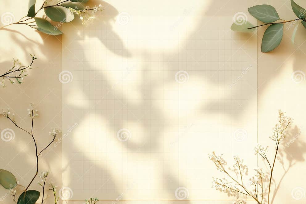 Planner Layout with Subtle Grid Lines Surrounded by Delicate Greenery ...