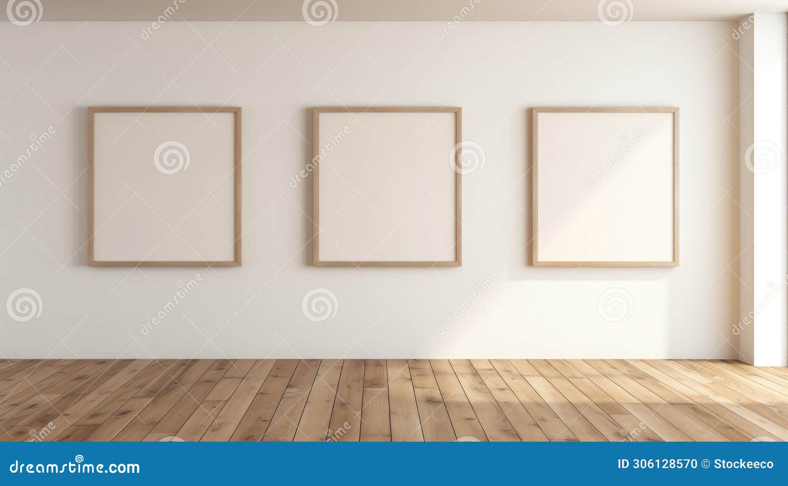 Minimalist Portraits: Empty Frames on White Wall with Wooden Floor ...