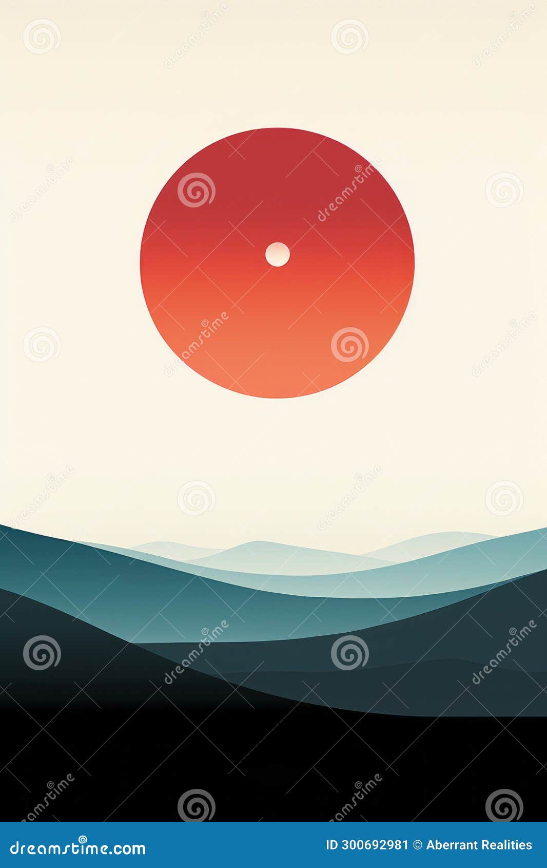 A Minimalist Poster with a Red Sun in the Sky Stock Illustration ...