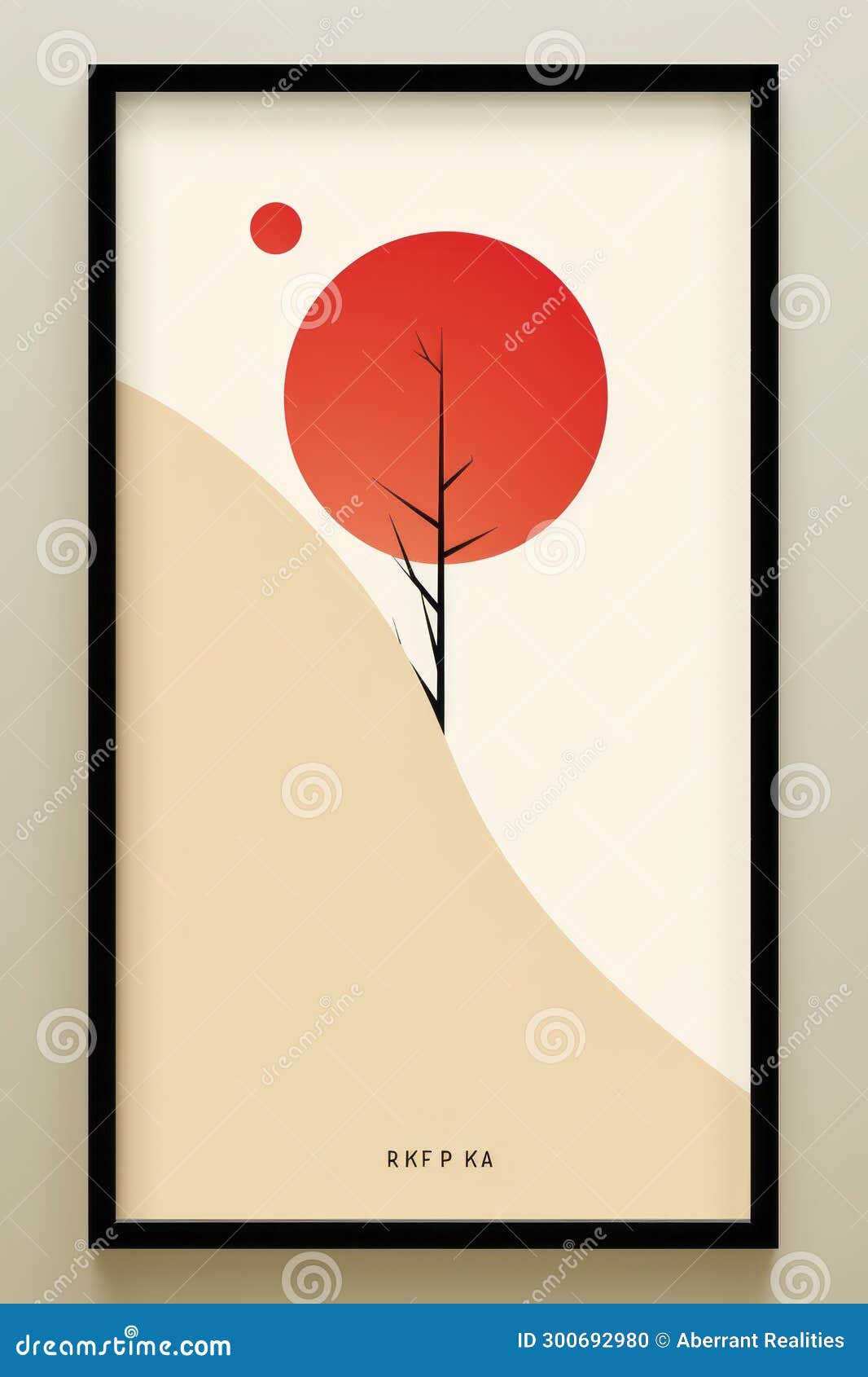 A Minimalist Poster with a Red Sun and a Tree Stock Illustration ...