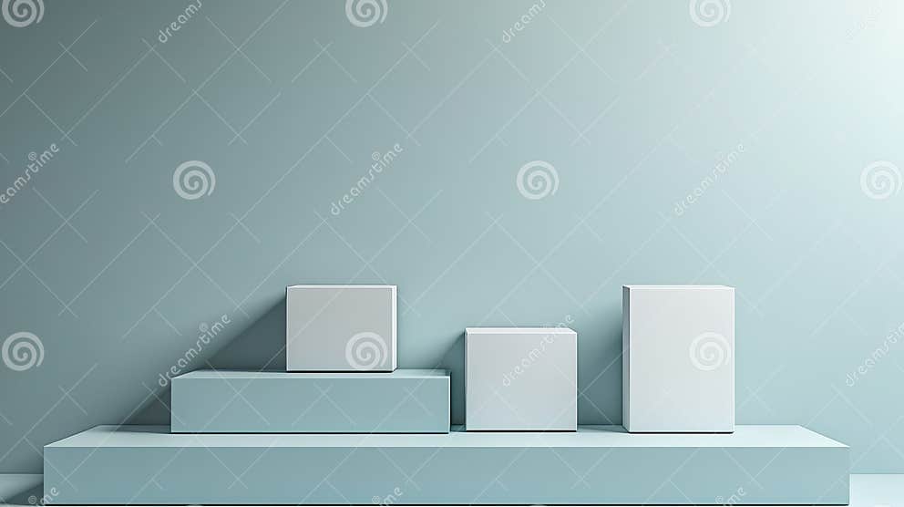 Minimalist Product Display Boxes on Blue Platform Stock Photo - Image ...