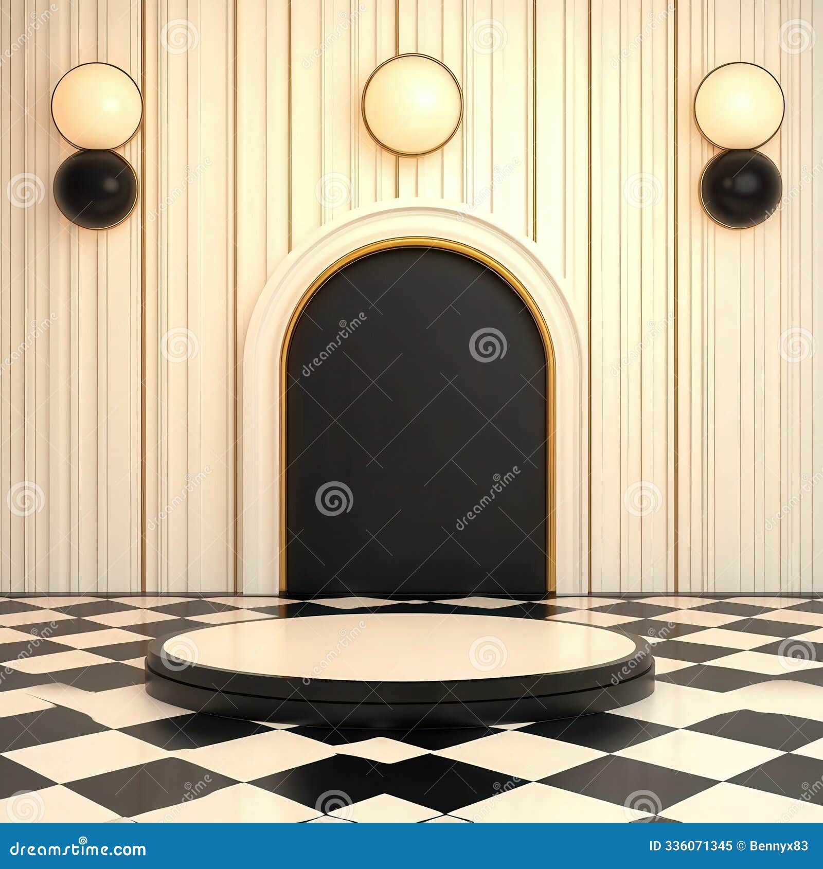 Modern Black and White Product Display with Checkerboard Floor. Stock ...