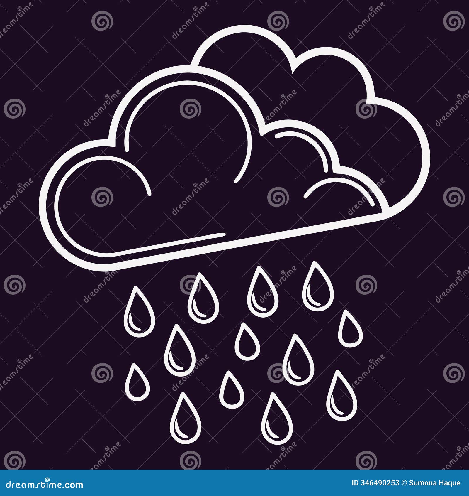 Minimalist Rain Cloud Illustration with Falling Droplets on Solid Color ...