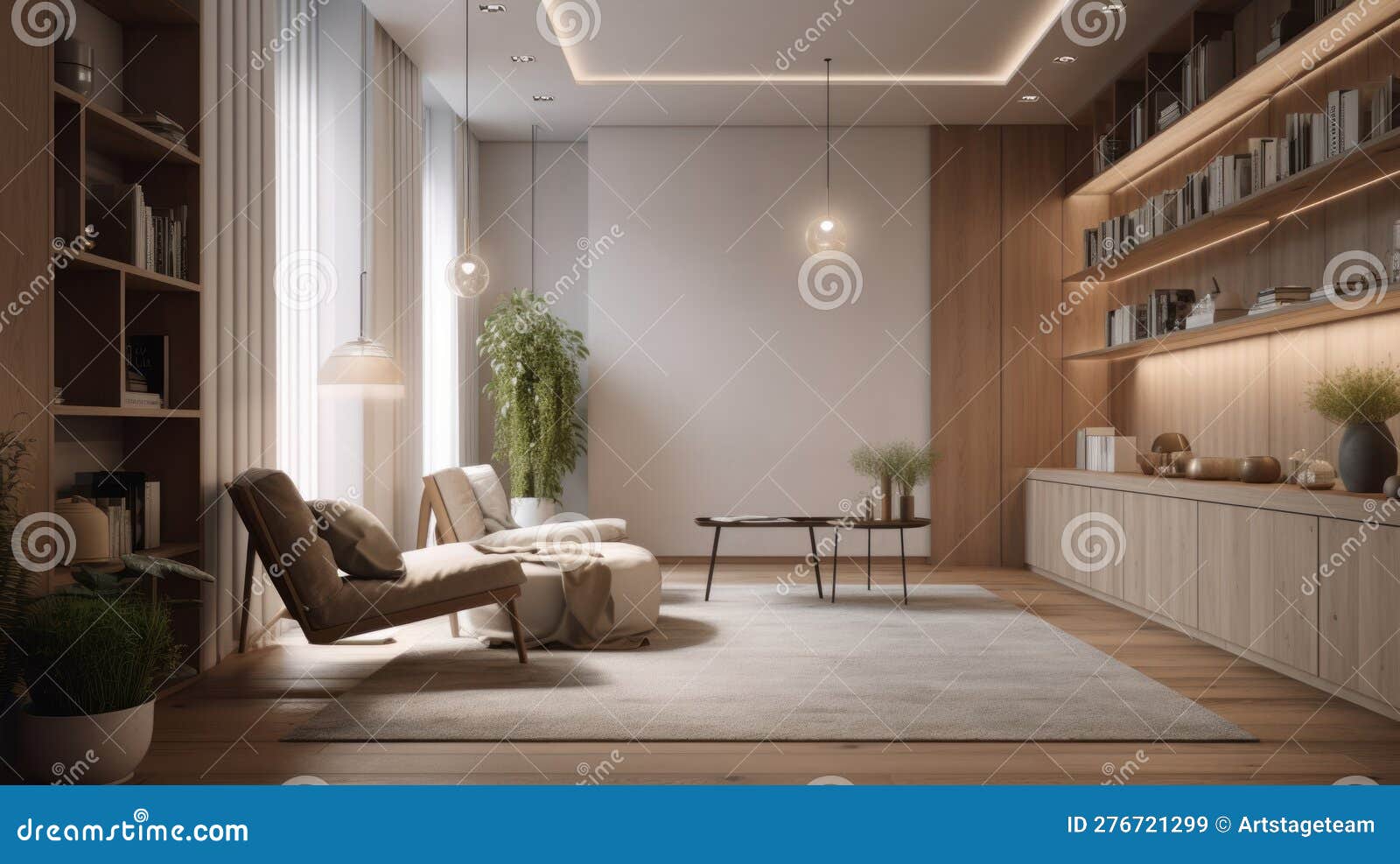 A Minimalist Reading Room with Minimalist Lighting and Neutral Tones ...